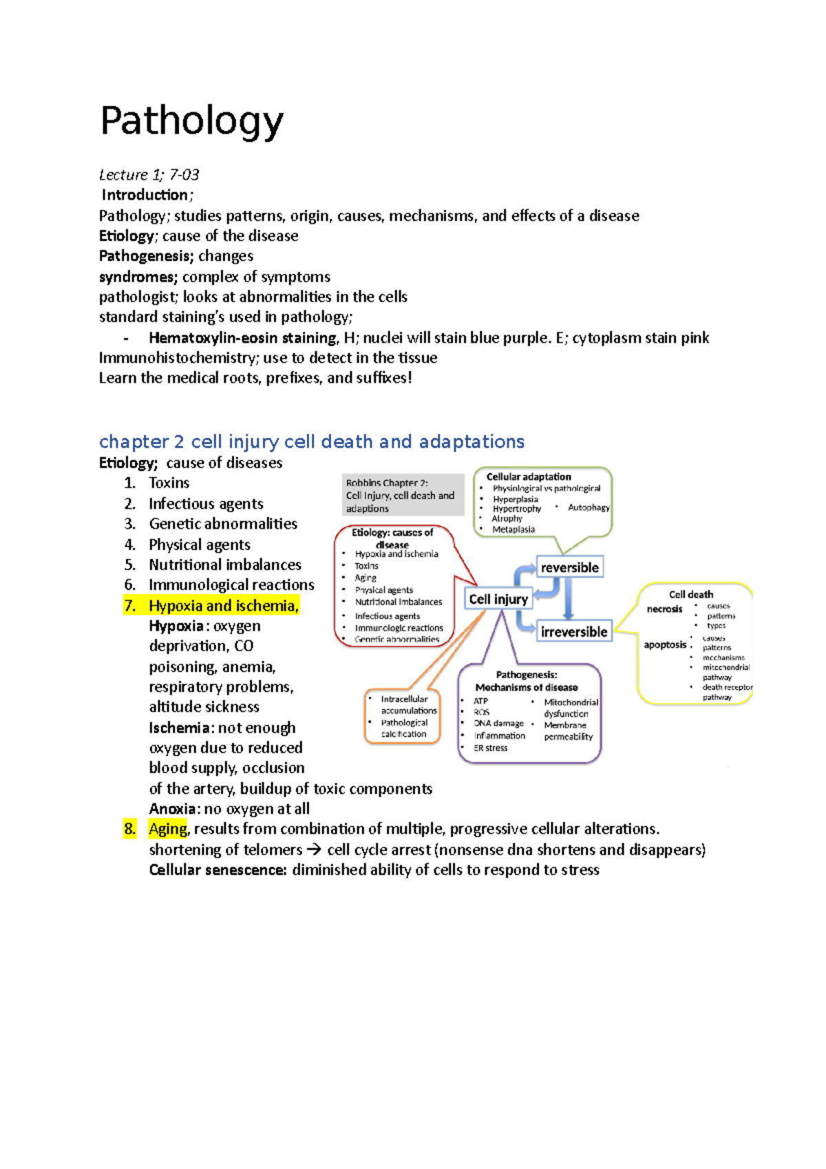 Pathology - college aantekemningen - Pathology Lecture 1; 7 ...