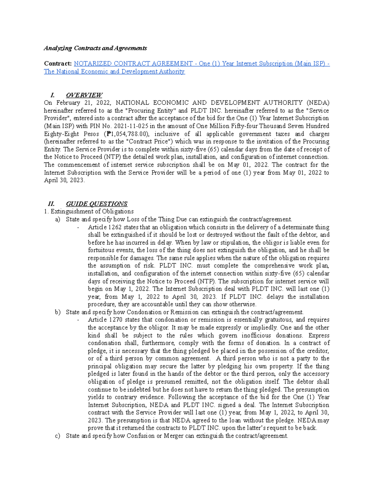 Analyzing Contracts and Agreements - Analyzing Contracts and Agreements Contract: NOTARIZED ...