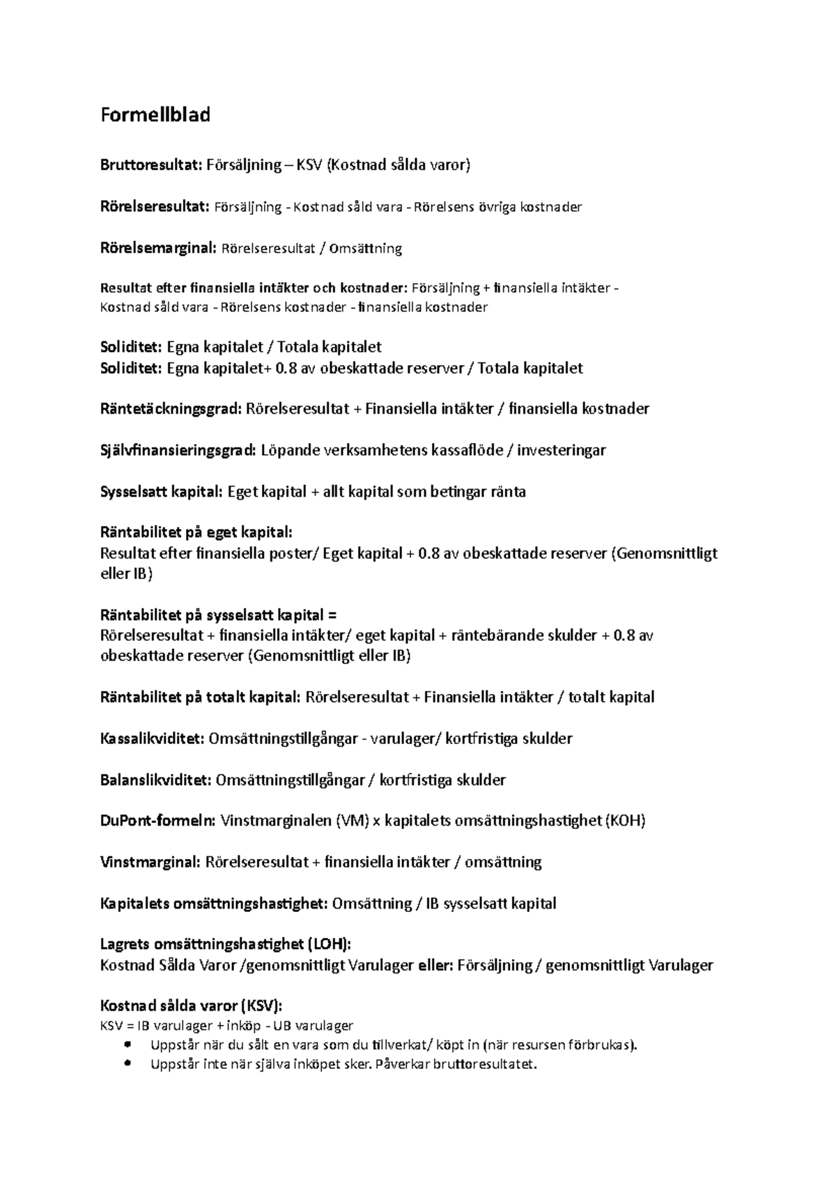 Redovisning 1- Formellblad och Begrepp - Formellblad Brutoresultat ...