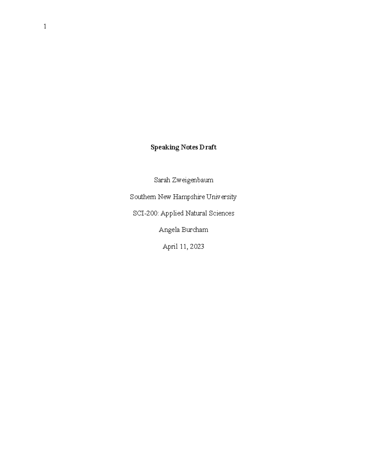 Speaking Notes Draft - 1 Speaking Notes Draft Sarah Zweigenbaum ...