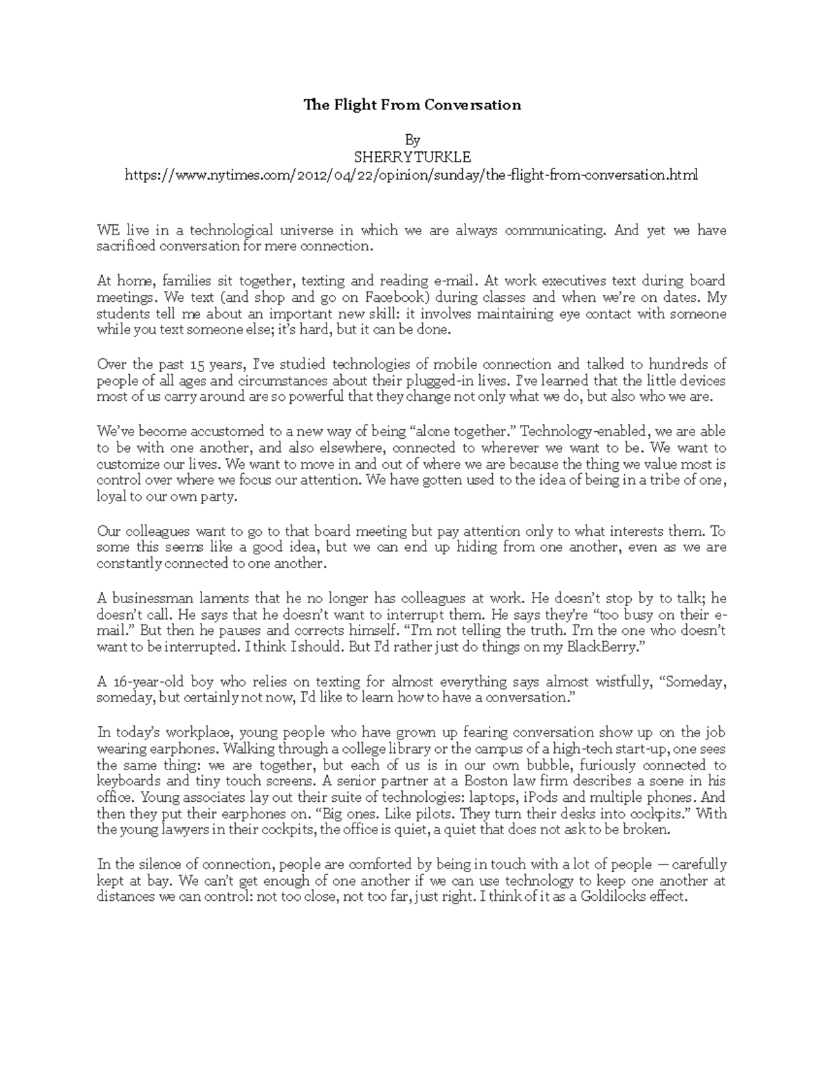 The Flight From Conversation - The Flight From Conversation By SHERRY ...