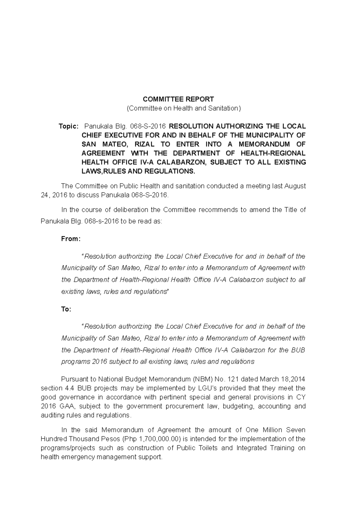 Committee Report health - COMMITTEE REPORT (Committee on Health and ...