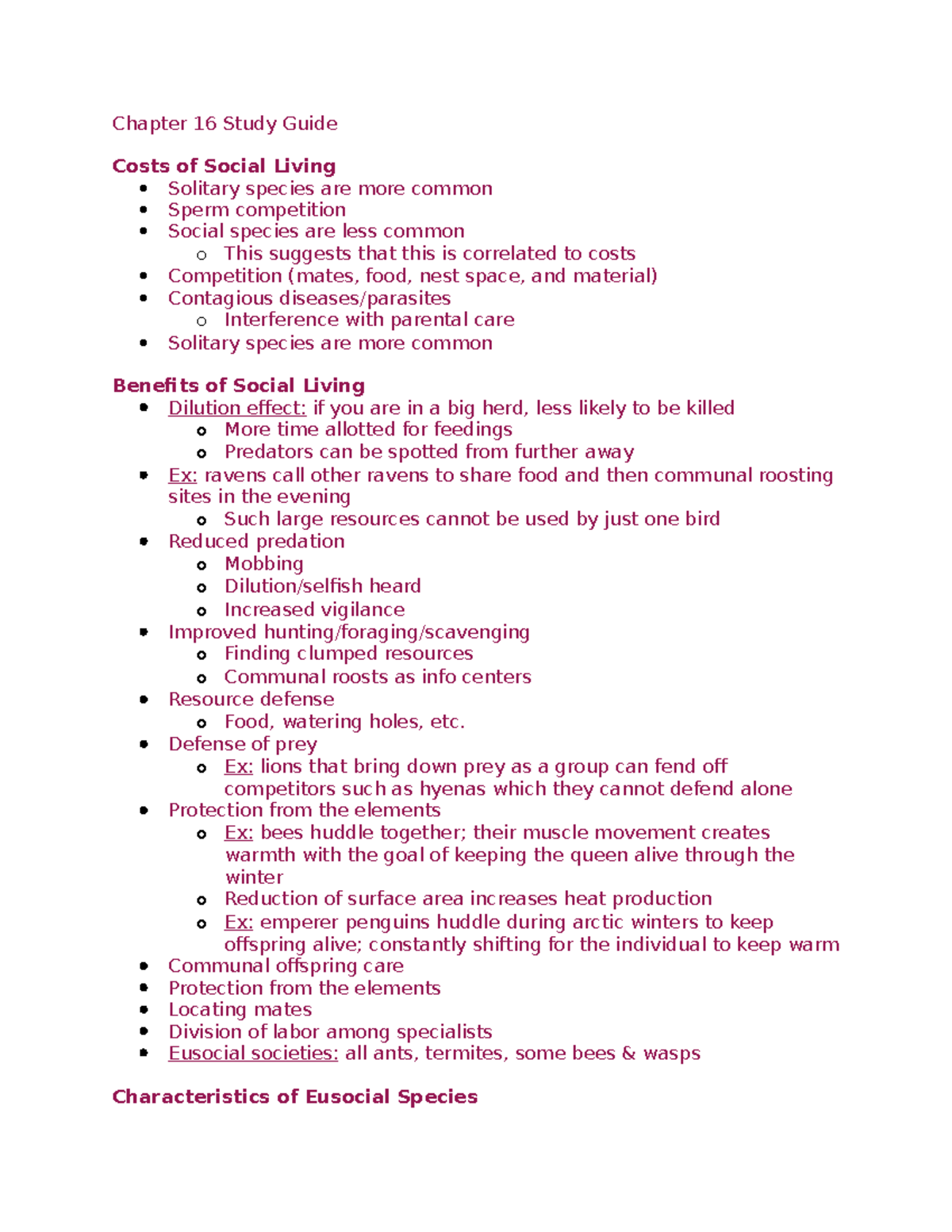 Chapter 16 Study Guide - Dr. Terleph - Chapter 16 Study Guide Costs of ...