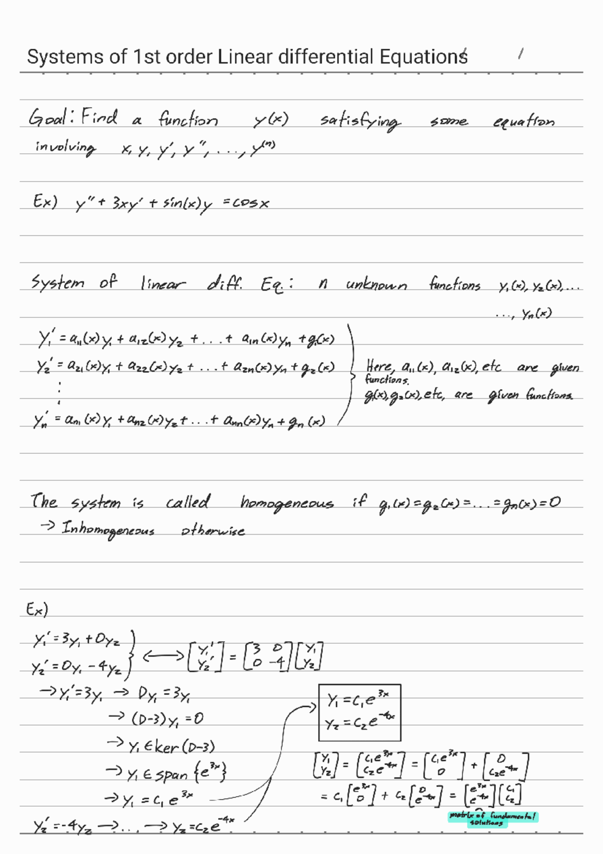 6 1 Sys Of 1st Ord Linear Diff Eq Systems Of 1 St Order Linear Differential Equations Goal