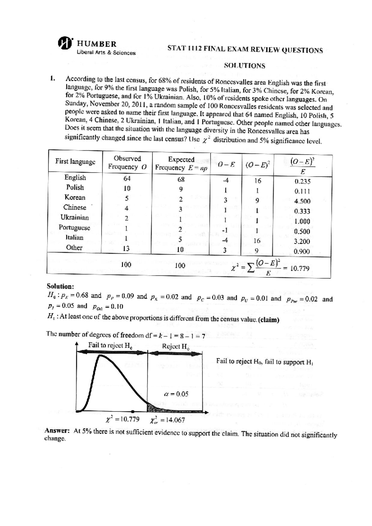 Final Exam Review April 2019, questions and answers - a} HUMBER STAT 1: ...