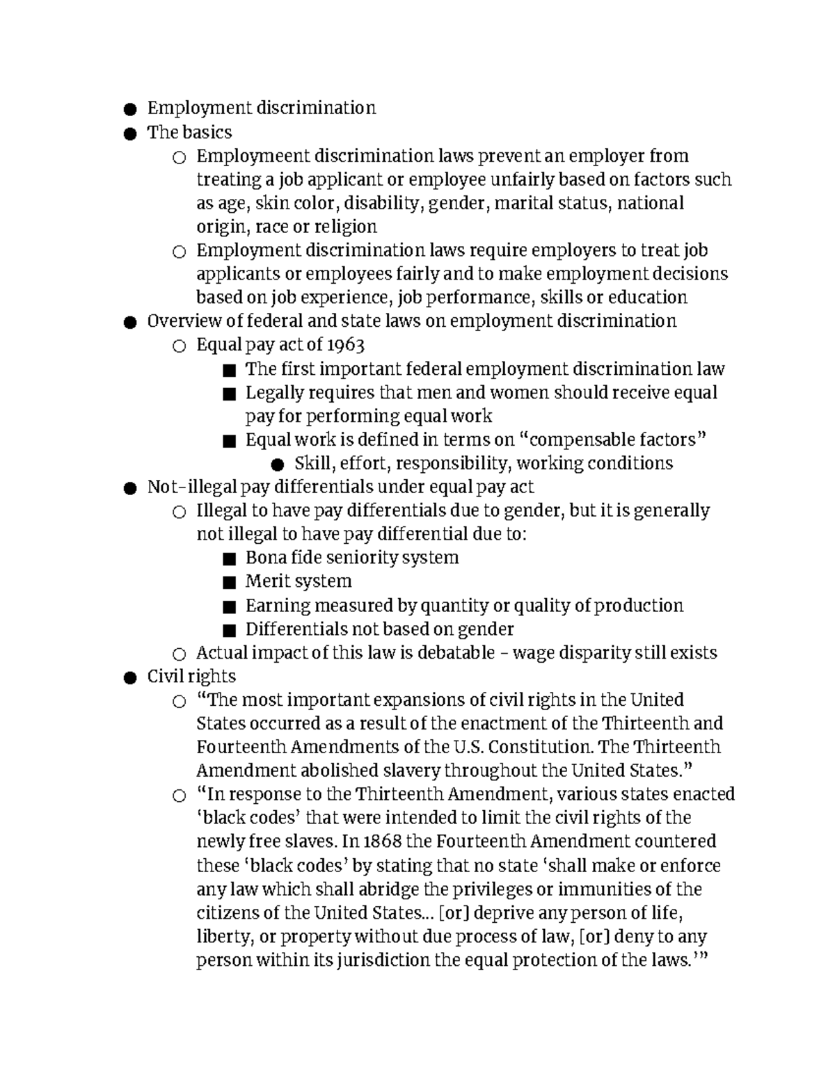 Module 14 - Andrew H - Employment discrimination The basics Employmeent ...