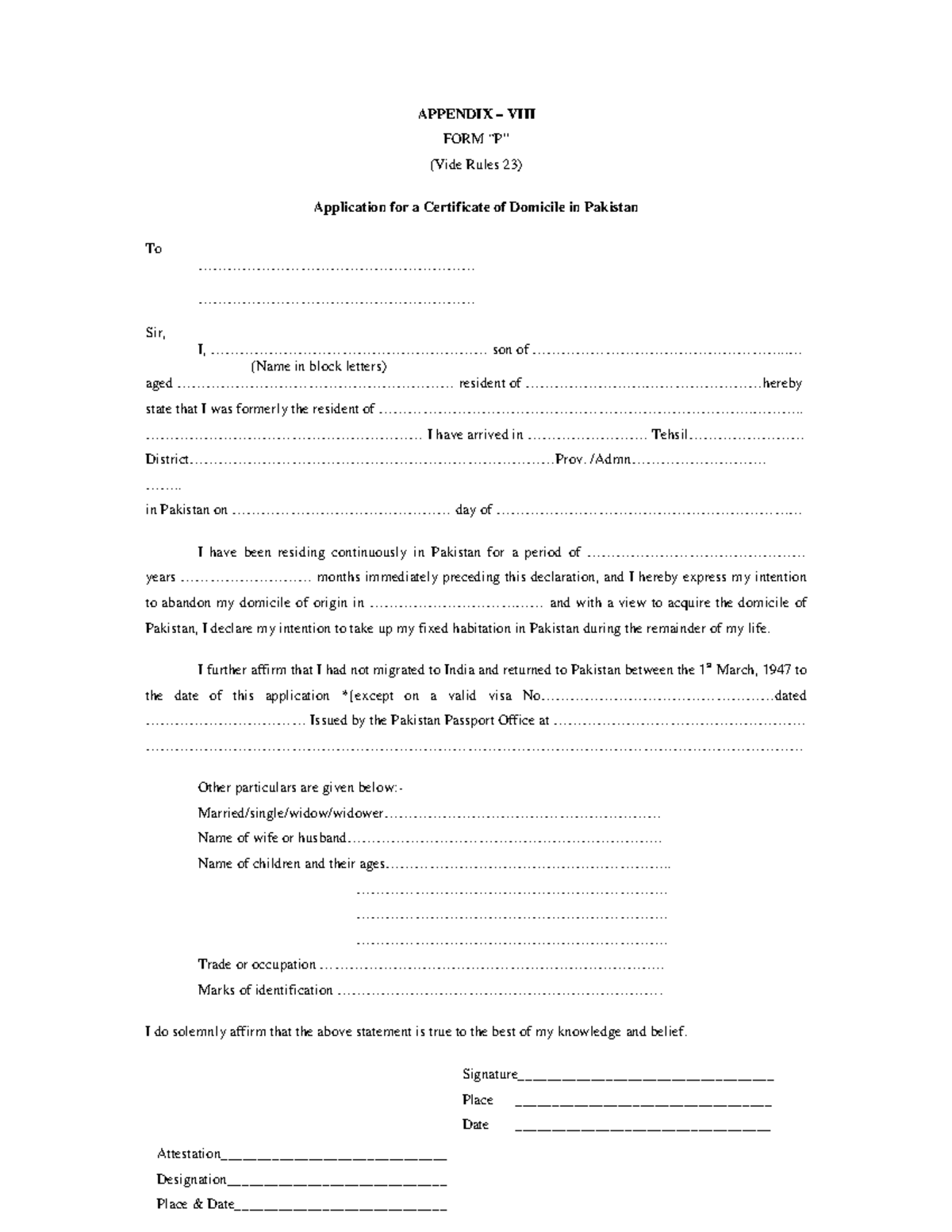 Form p - it is form p for sindh bar council - APPENDIX – VIII FORM “P ...