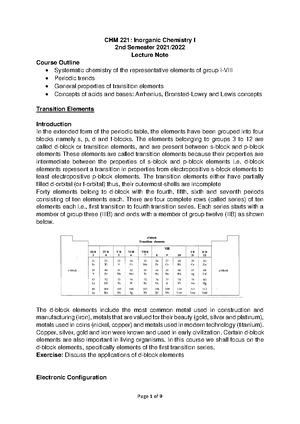 CHM 221 Lecture Note 1-1 - CHM 2 21: Inorganic Chemistry (I) 2 nd ...