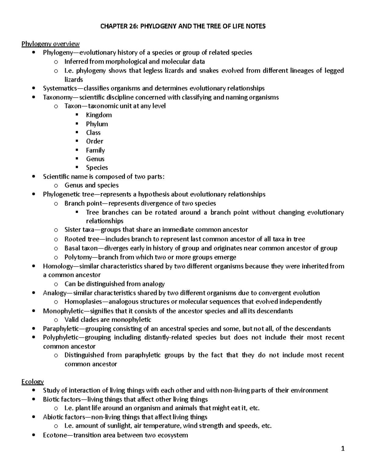 2 Biology 2016-4-18 chapter 26 phylogeny and tree of life notes ...