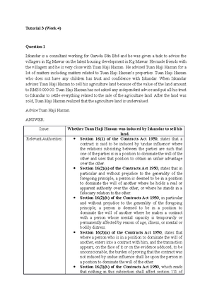 2022 Contract II - Tutorial 2 (Week 3) (1) - Contract Law II - MMU ...