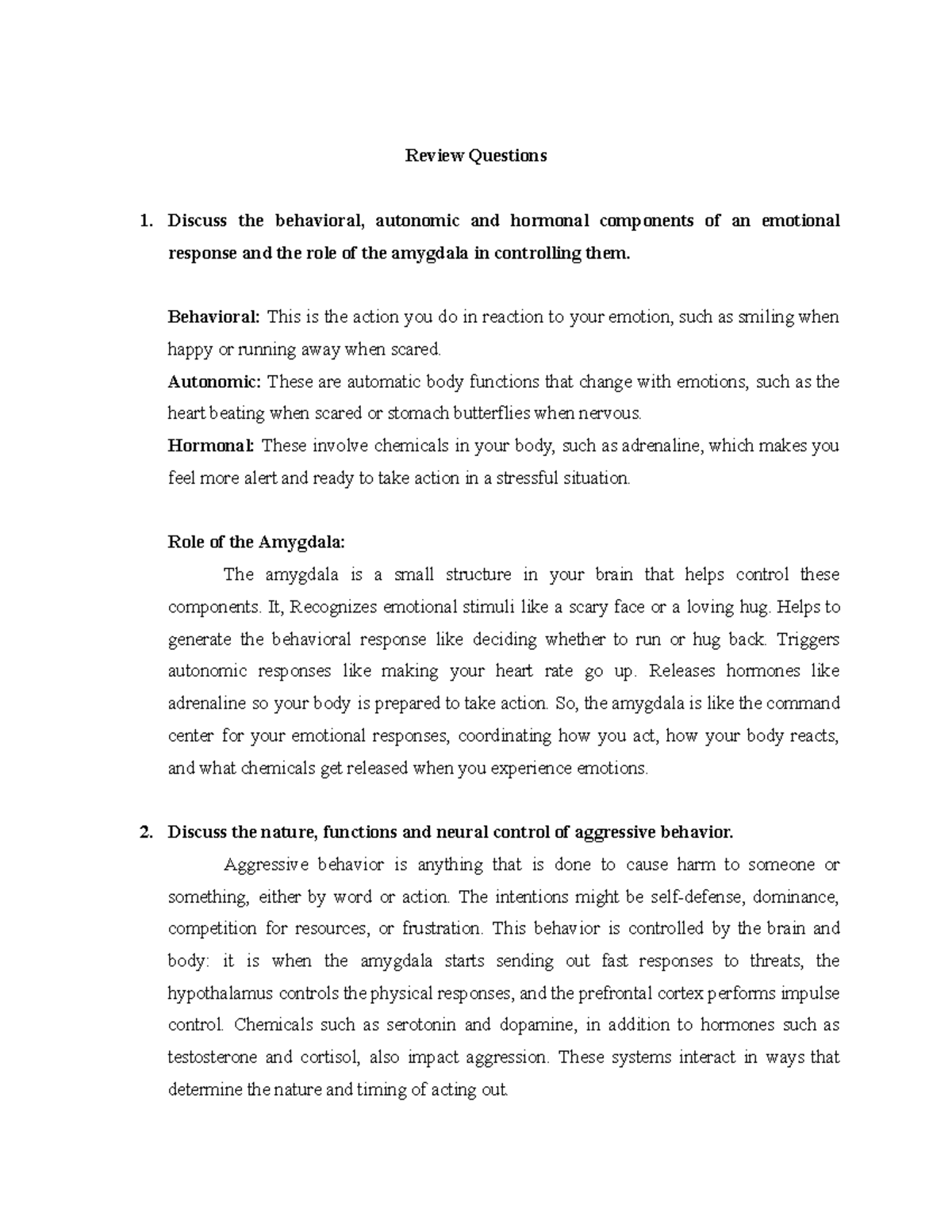 Ingestive Behavior - Physiological Psychology - Review Questions ...