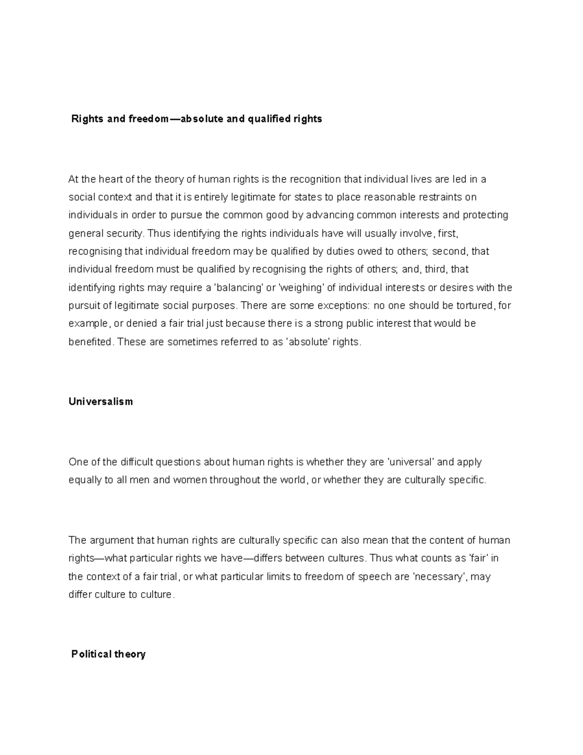 Rights and freedom—absolute and qualified rights - Thus identifying the ...