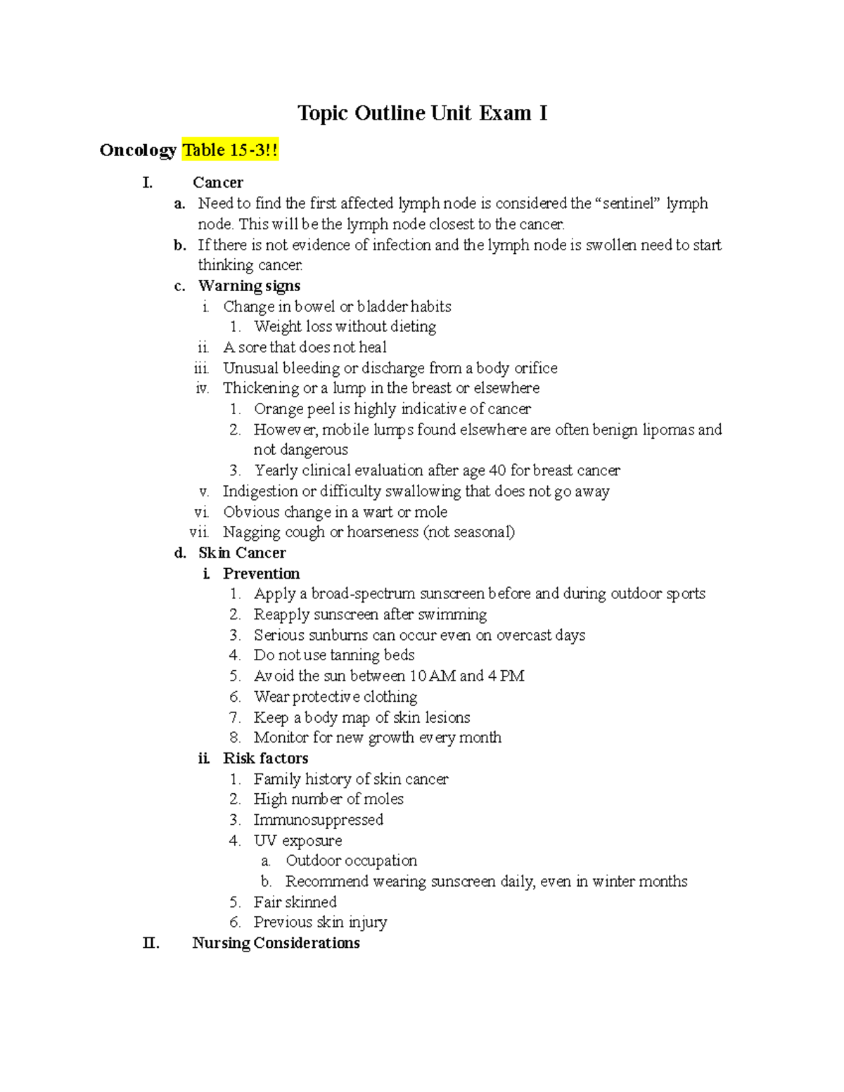 Outline for Exam 1 for Medical Surgical - Topic Outline Unit Exam I ...
