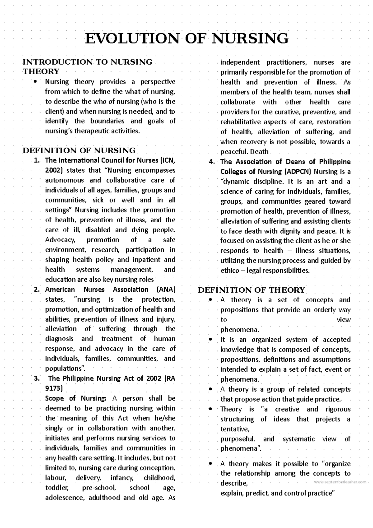 TFN - Evolution OF Nursing - EVOLUTION OF NURSING INTRODUCTION TO ...