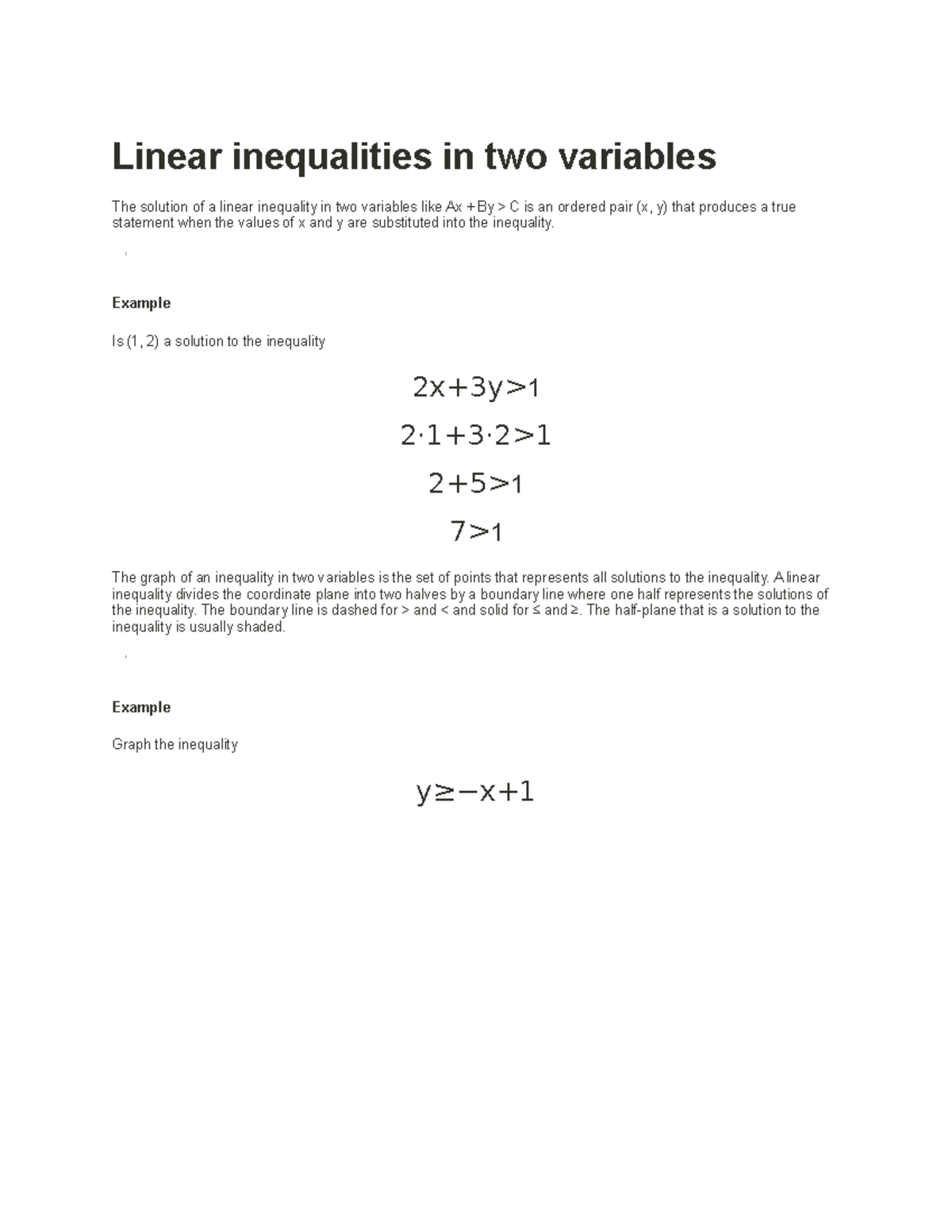 Lesson 4 Review OF Linear Inequalities Linear Inequalities In Two