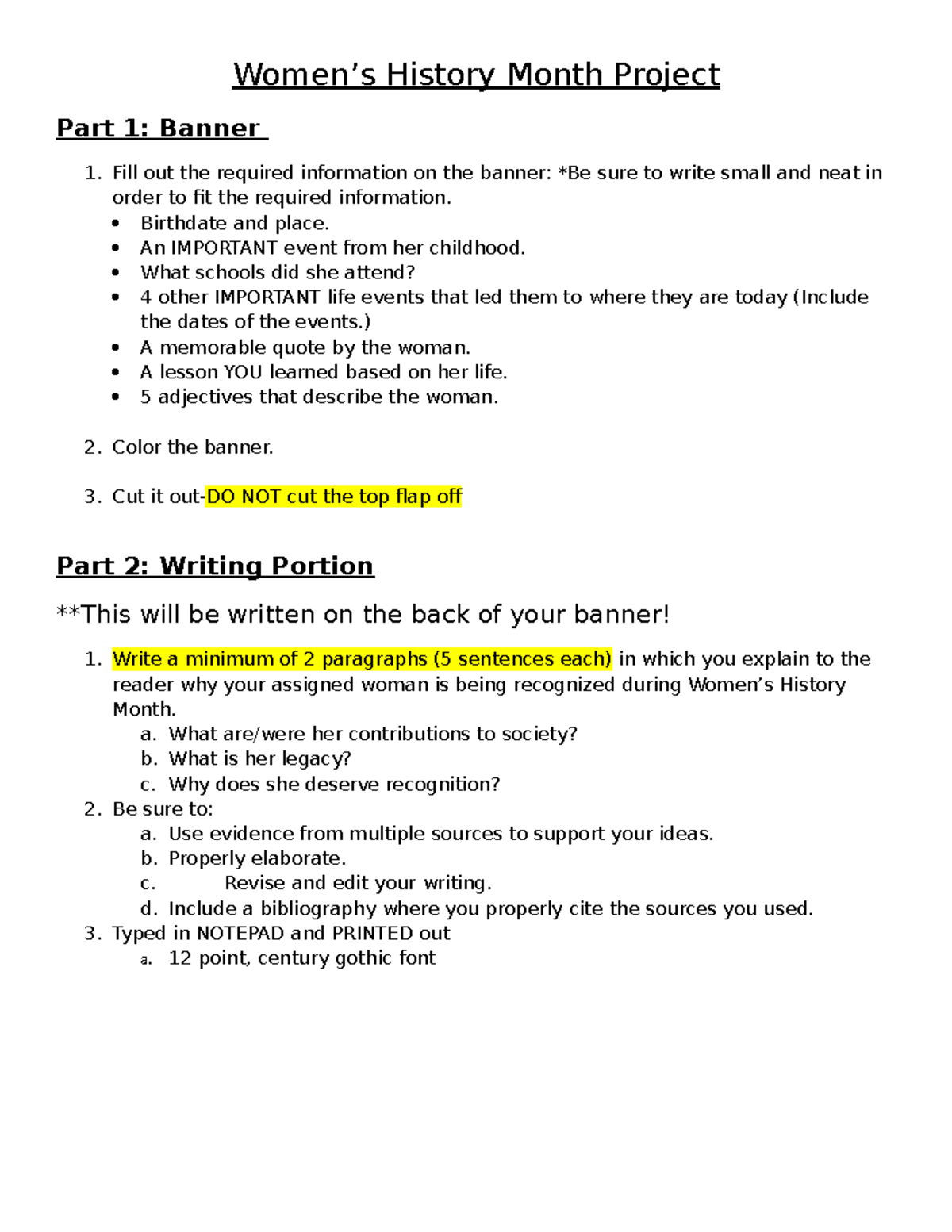 Women's History Month Project - Women’s History Month Project Part 1 ...