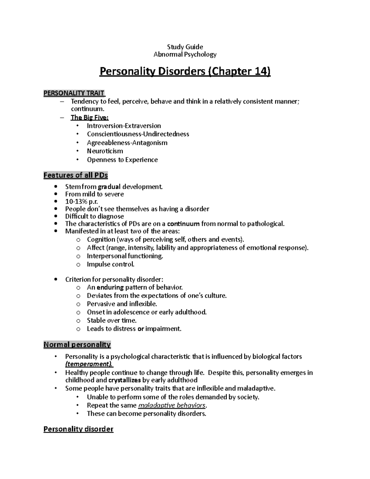 Disorders of childhood ch - Study Guide Abnormal Psychology Personality ...