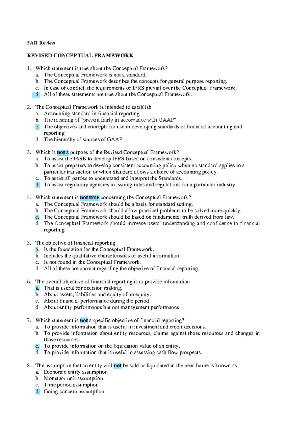 2 - Revised Conceptual Framework with Answers 2 - FAR Review REVISED ...