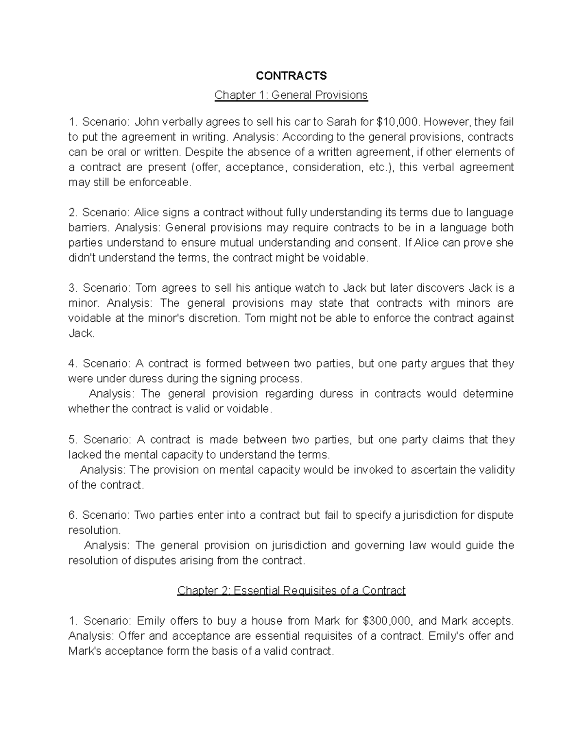 Chapter 1-3 Contracts Case Scenarios - CONTRACTS Chapter 1: General ...