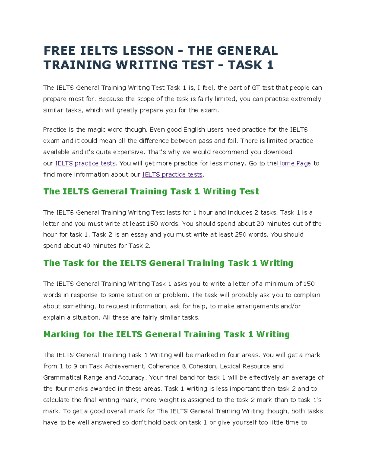 FREE Ielts Lesson-T1 - FREE IELTS LESSON - THE GENERAL TRAINING WRITING ...
