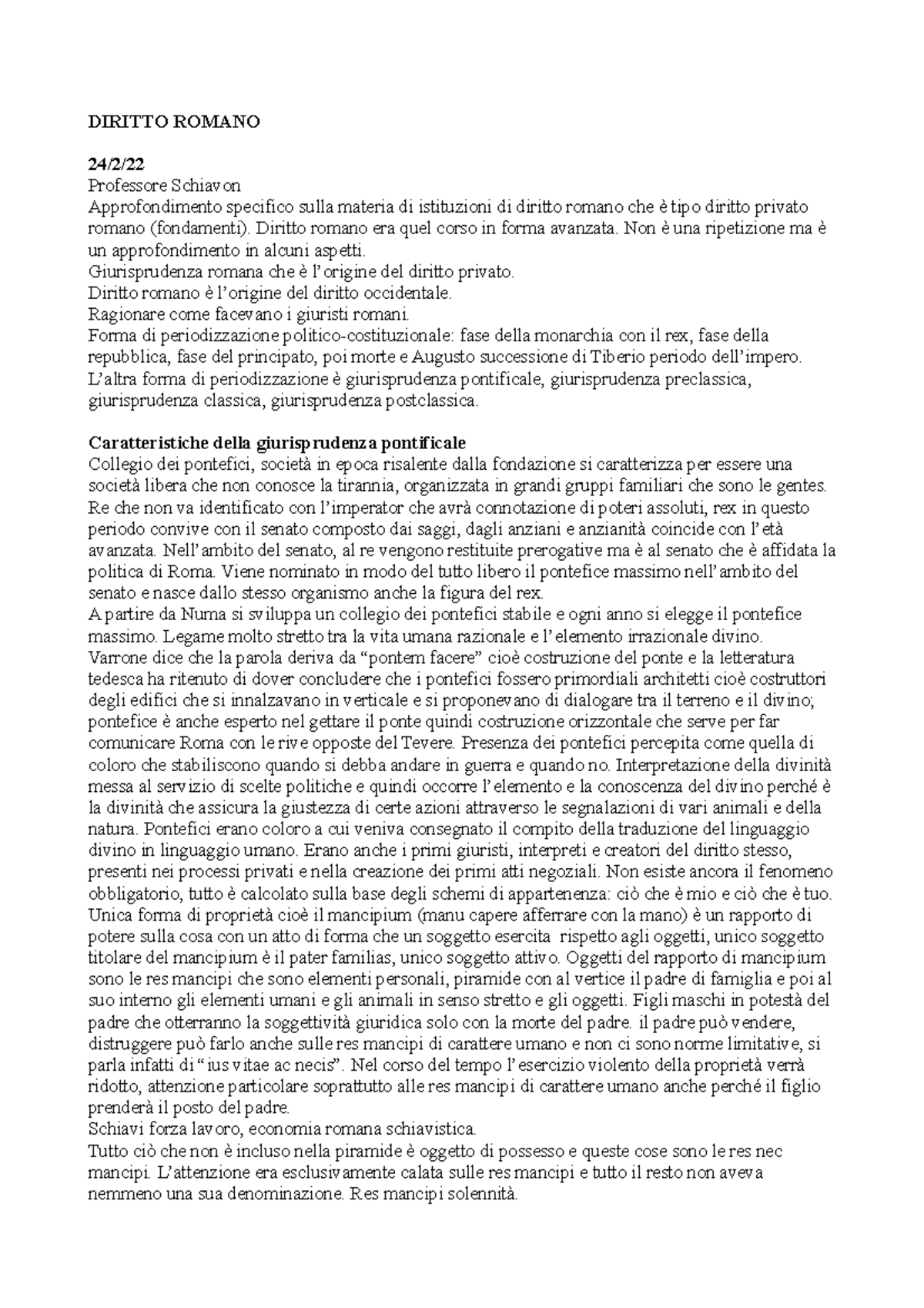 Diritto Romano-Frunzio - DIRITTO ROMANO 24/2/ Professore Schiavon ...