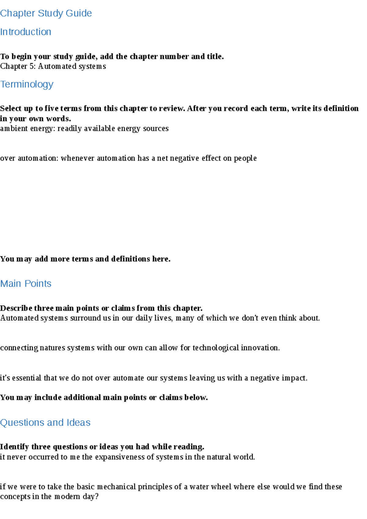 Exported-text - chapter notes - Chapter Study Guide Introduction To ...