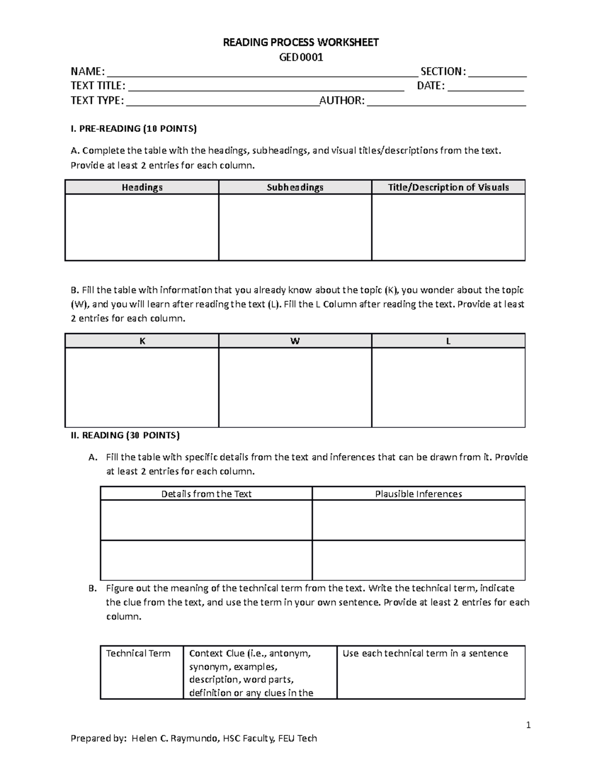 Reading Process Worksheet D3 T12122 - READING PROCESS WORKSHEET GED ...