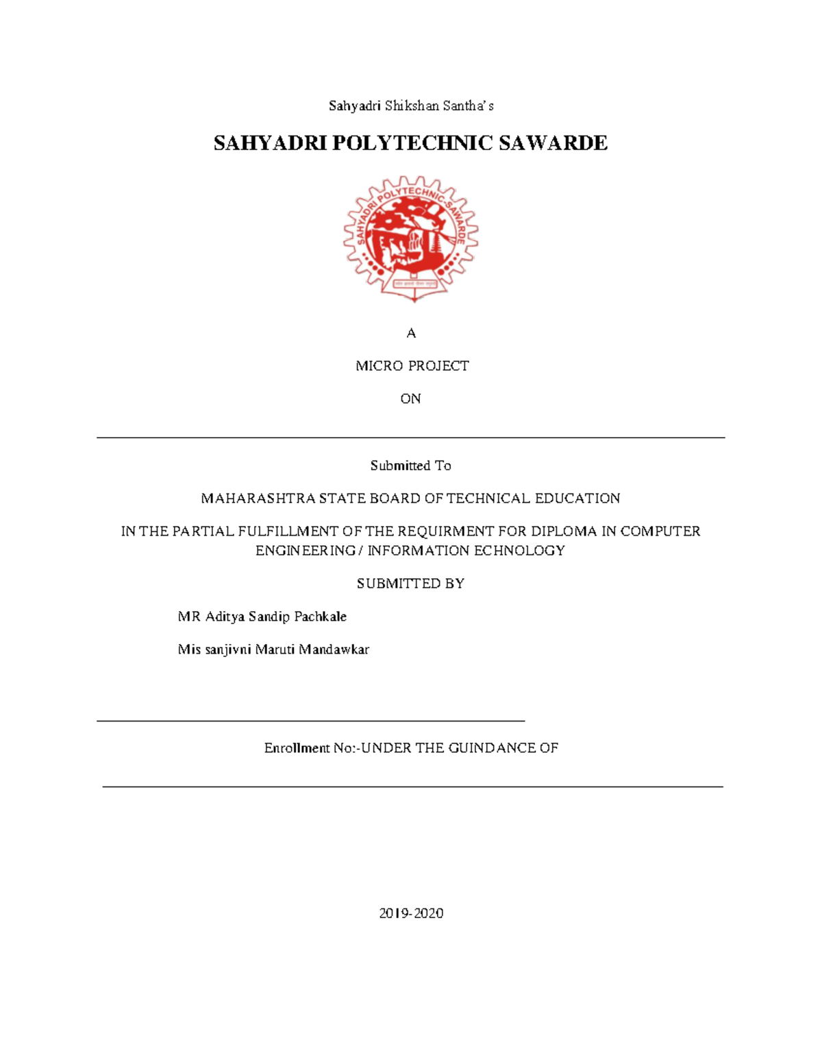 CGR micro project - Sahyadri Shikshan Santha’s SAHYADRI POLYTECHNIC ...