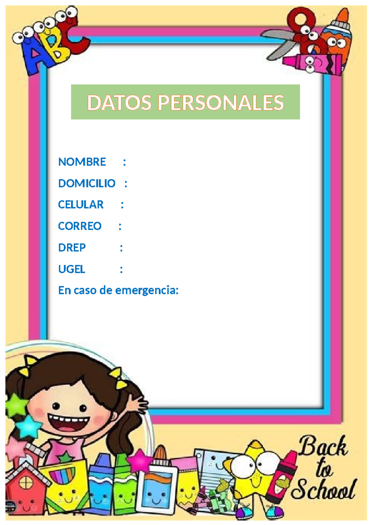 CARATULA PARA INICIAL - Educación Inicial - DATOS PERSONALES NOMBRE ...