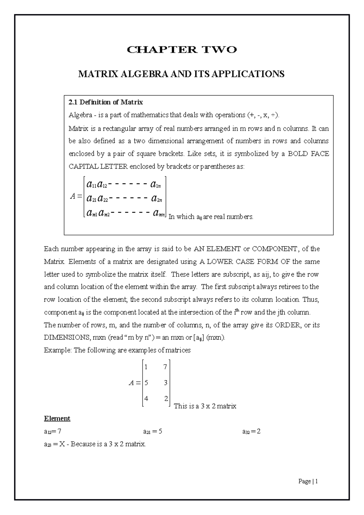 Buss maths Ac Fn 1041 Ch II-1 - CHAPTER TWO MATRIX ALGEBRA AND ITS APPLICATIONS Each number ...