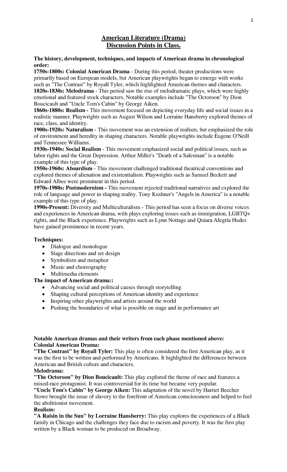 American Drama Full notes - American Literature (Drama) Discussion ...