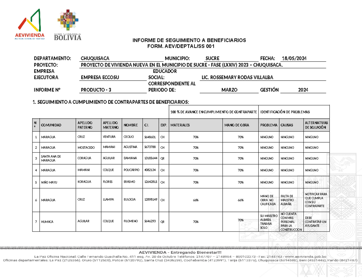 2. Formulario 001 2024 - INFORME DE SEGUIMIENTO A BENEFICIARIOS FORM ...