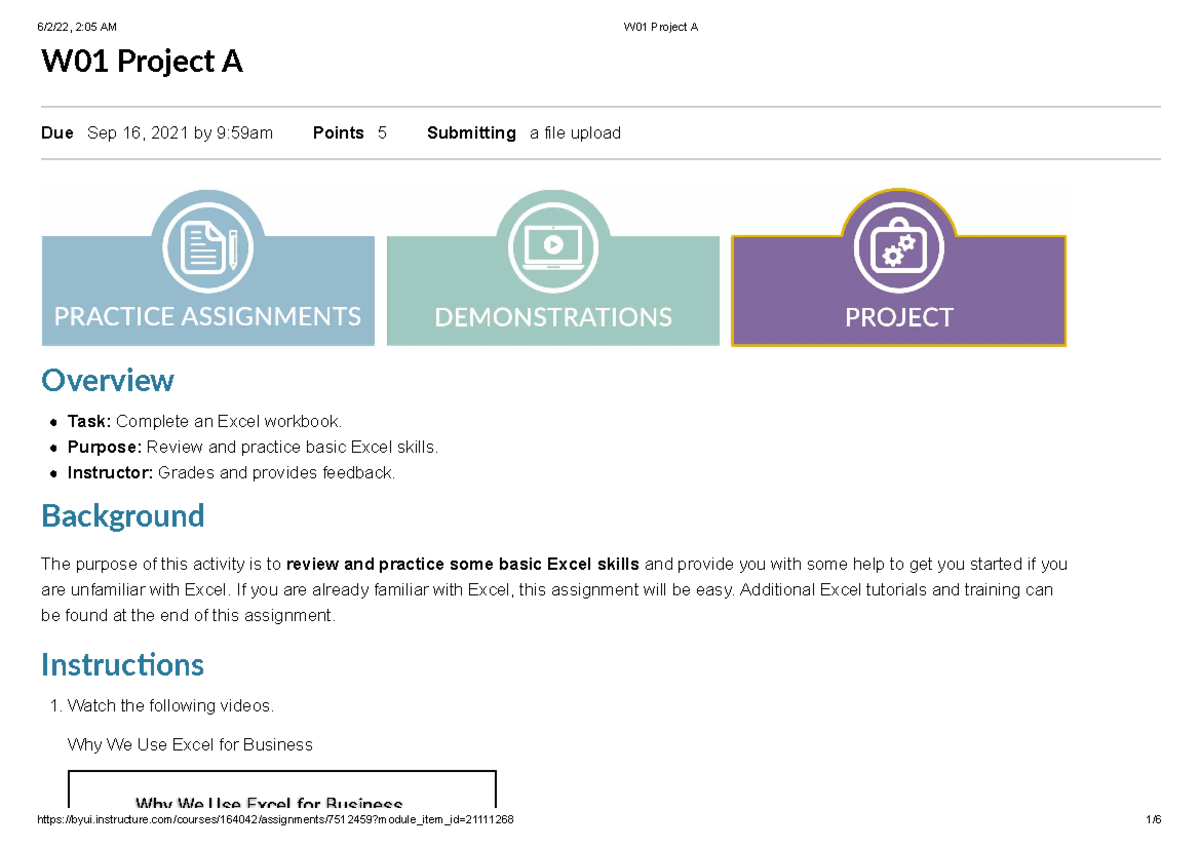 W01 Project A - Assignment Instructions - W01 Project A Due Sep 16 ...