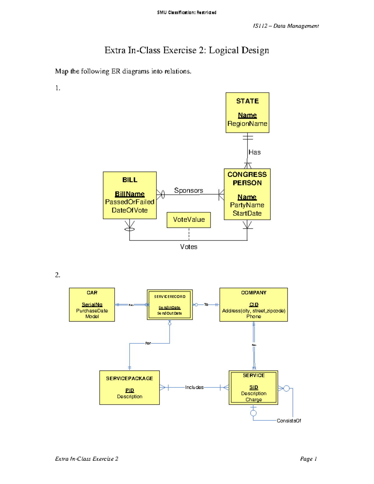 Exe2 - Extra Practice - IS112 – Data Management Extra In-Class Exercise 2: Logical Design Map ...