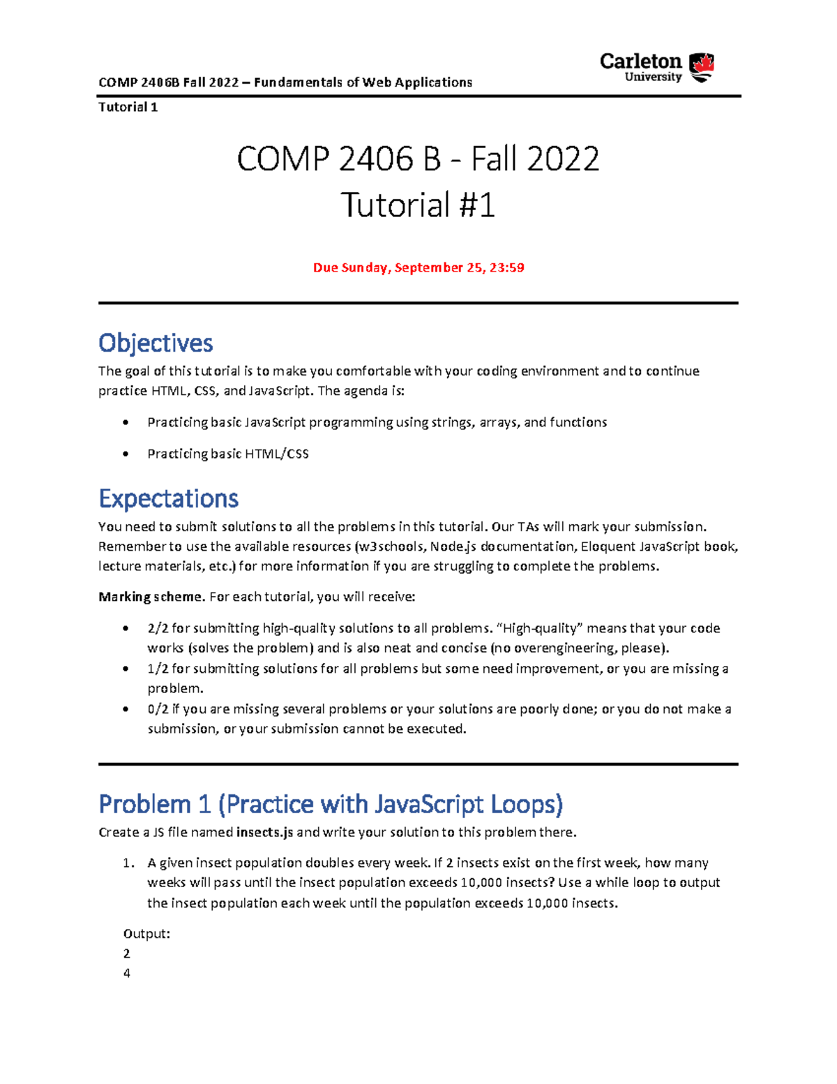 COMP2406-F22-T01 - COMP2406-F22-T01 COMP2406-F22-T01 - Tutorial 1 COMP 2406 B - Fall 2022 ...