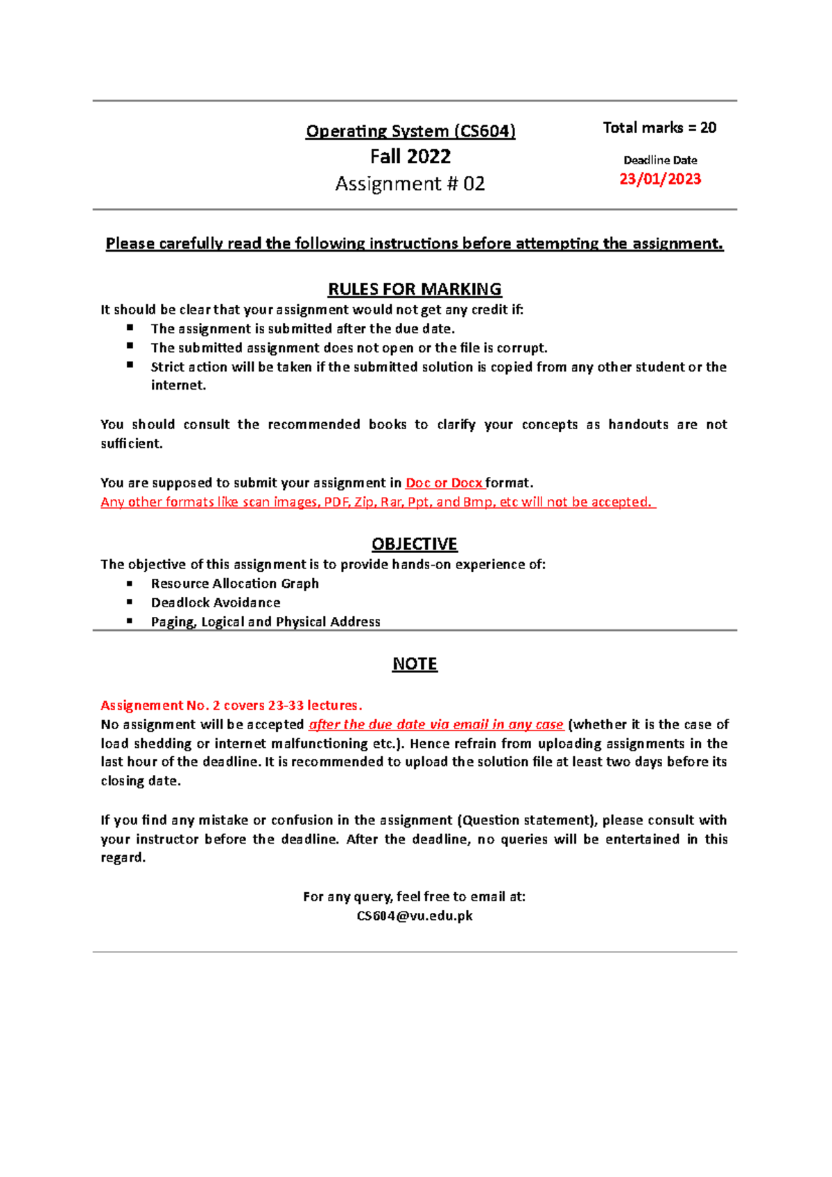 Fall 2022 CS604 2 - cs302 - Operating System (CS 604 ) Fall 2022 Assignment # 02 Total marks ...