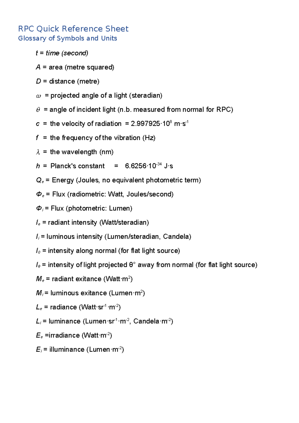 OPTM3201 formula sheet v2024 - RPC Quick Reference Sheet Glossary of ...