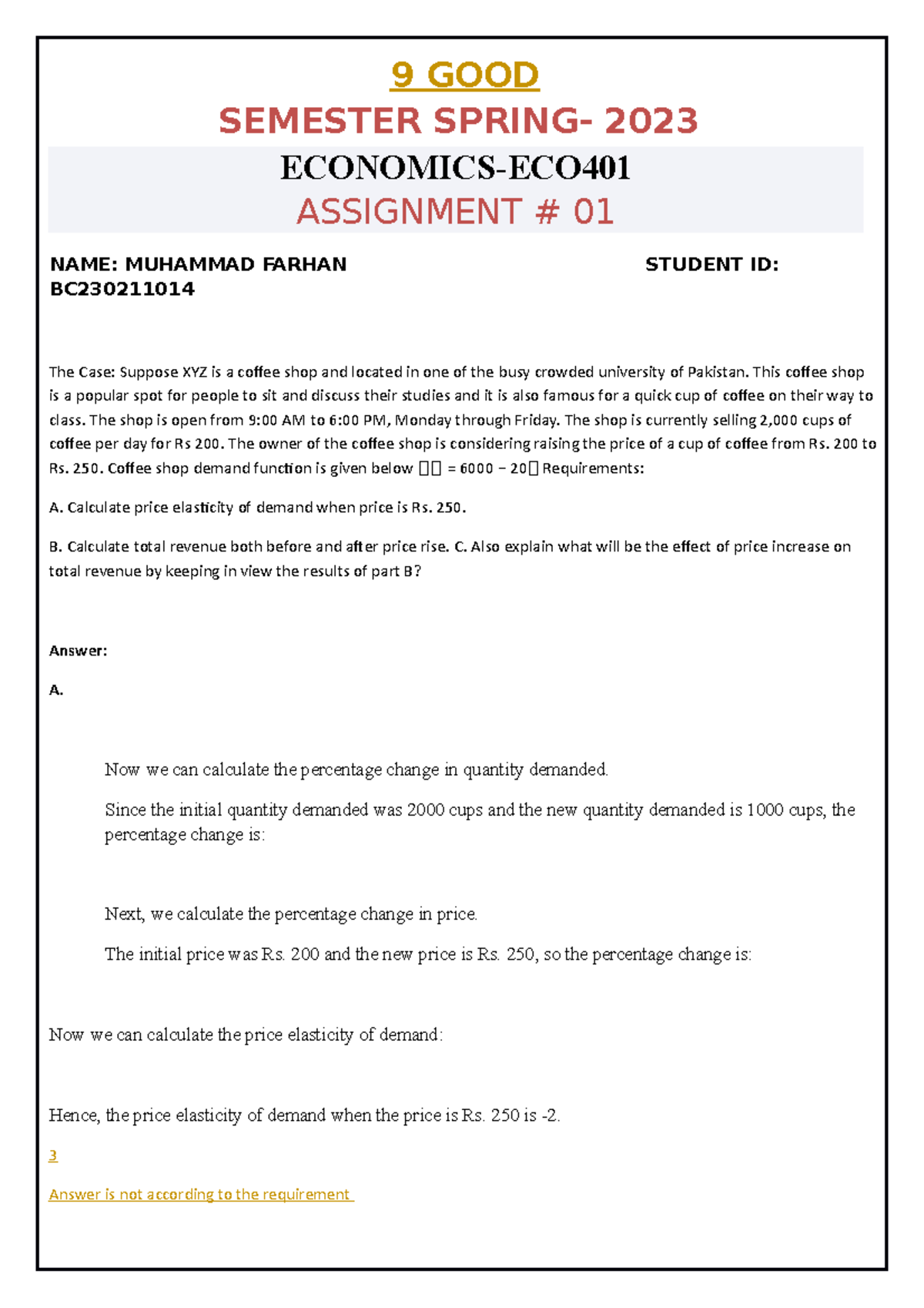 Mrk Spring 2023 ECO401 1 BC230211014 - 9 GOOD SEMESTER SPRING- 2023 ECONOMICS-ECO ASSIGNMENT ...