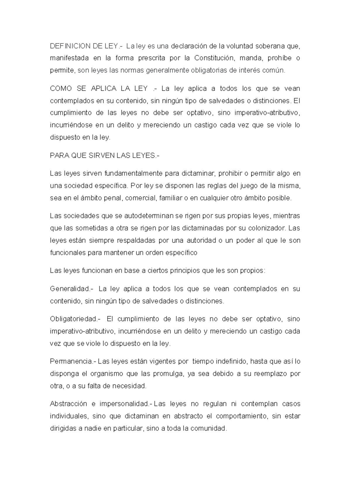 Definicion DE LEY - DEFINICION DE LEY.- La ley es una declaración de la ...