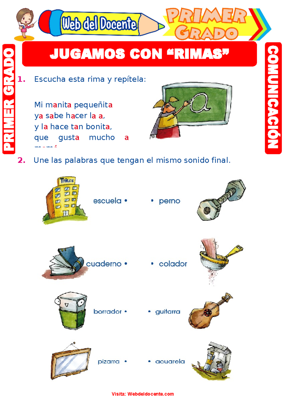 Rimas para Primero de Primaria - Escucha esta rima y repítela: Une las ...