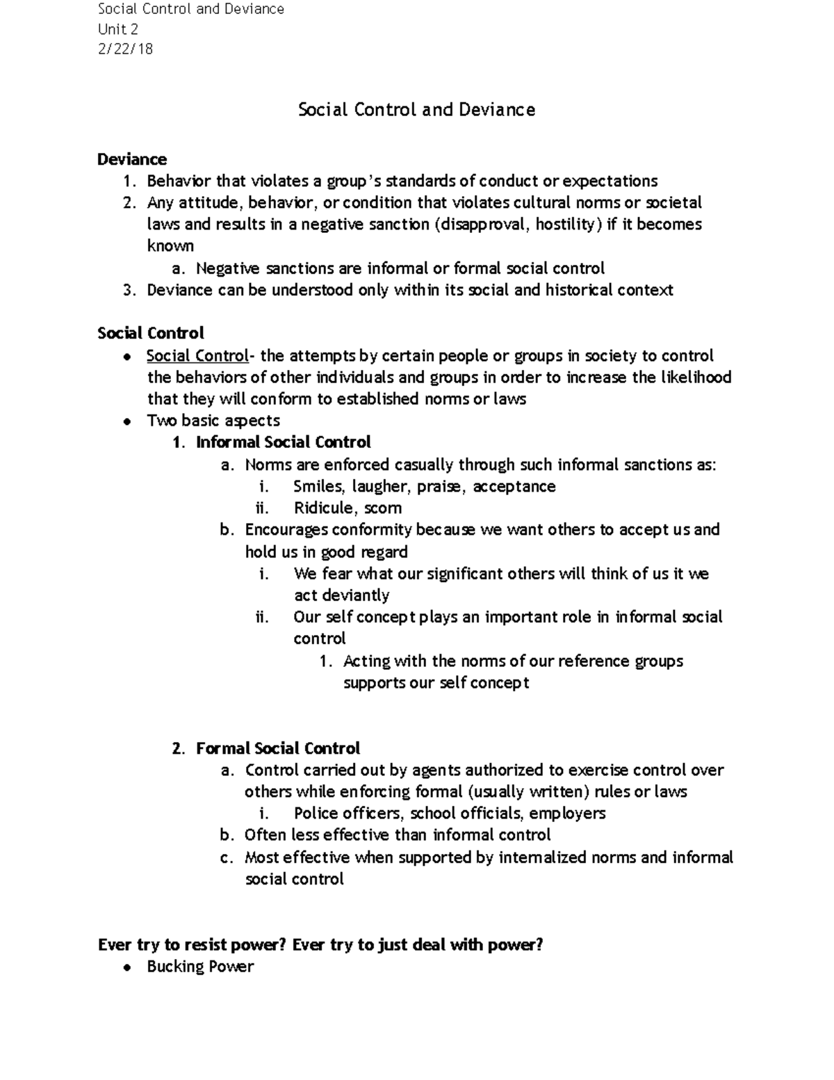 Social Control and Deviance - Behavior that violates a group’s ...