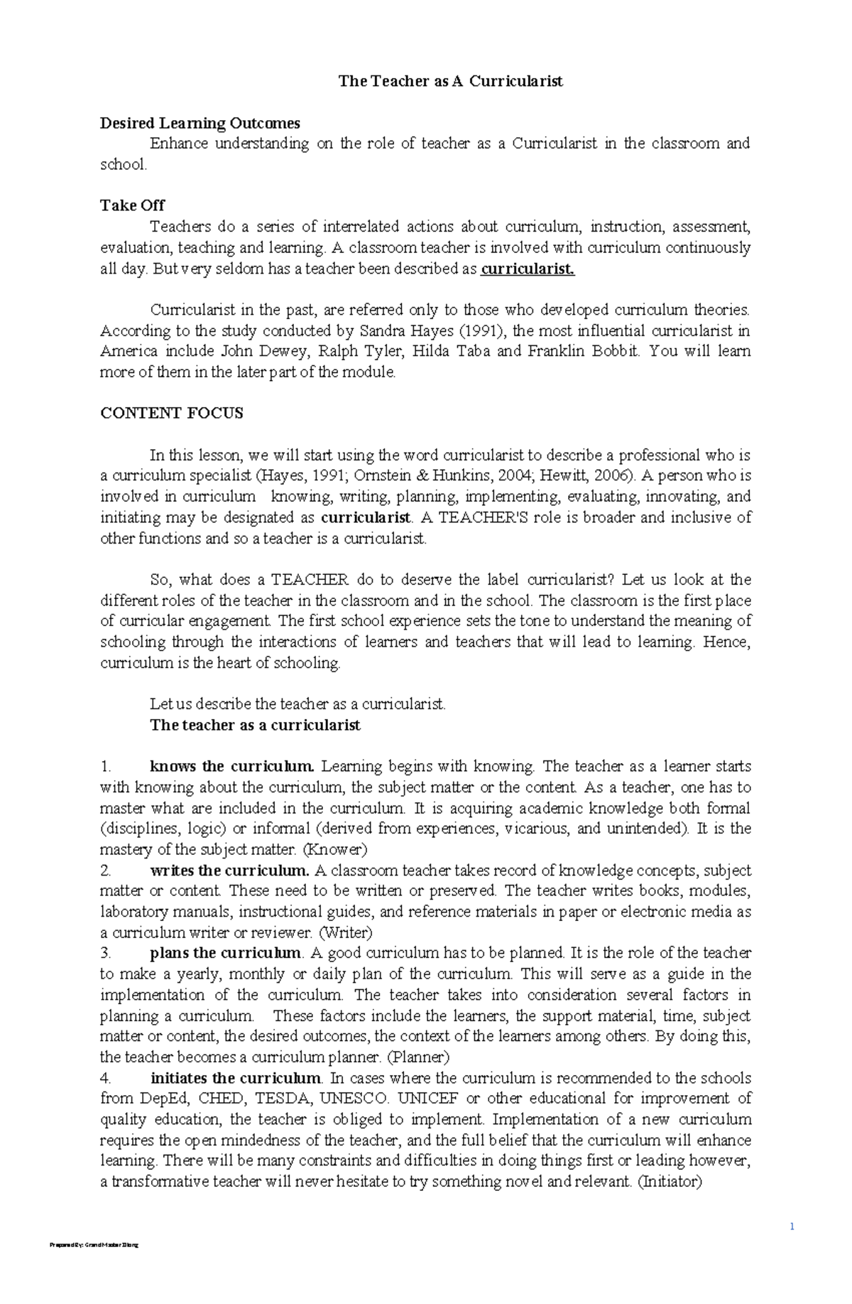 Module-2 - The Teacher as A Curricularist Desired Learning Outcomes ...