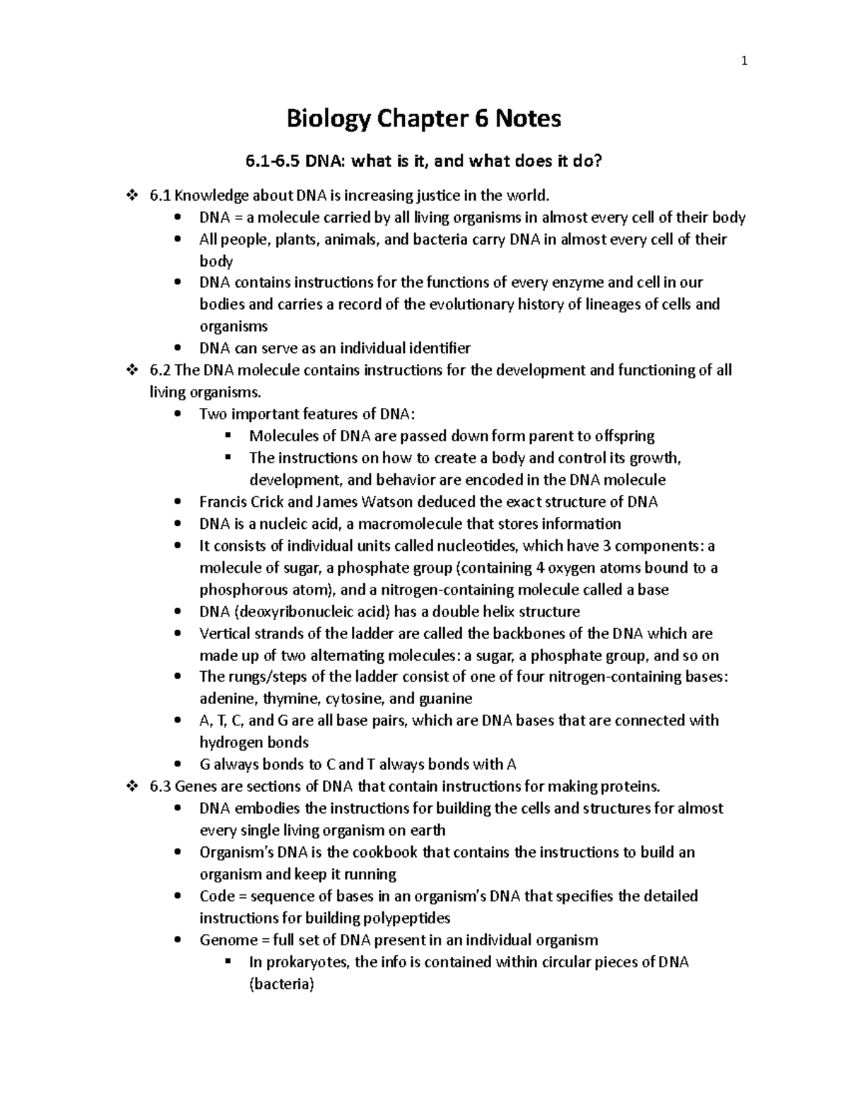 Biology 105 Chapter 6 Notes - 1 Biology Chapter 6 Notes DNA: what is it ...