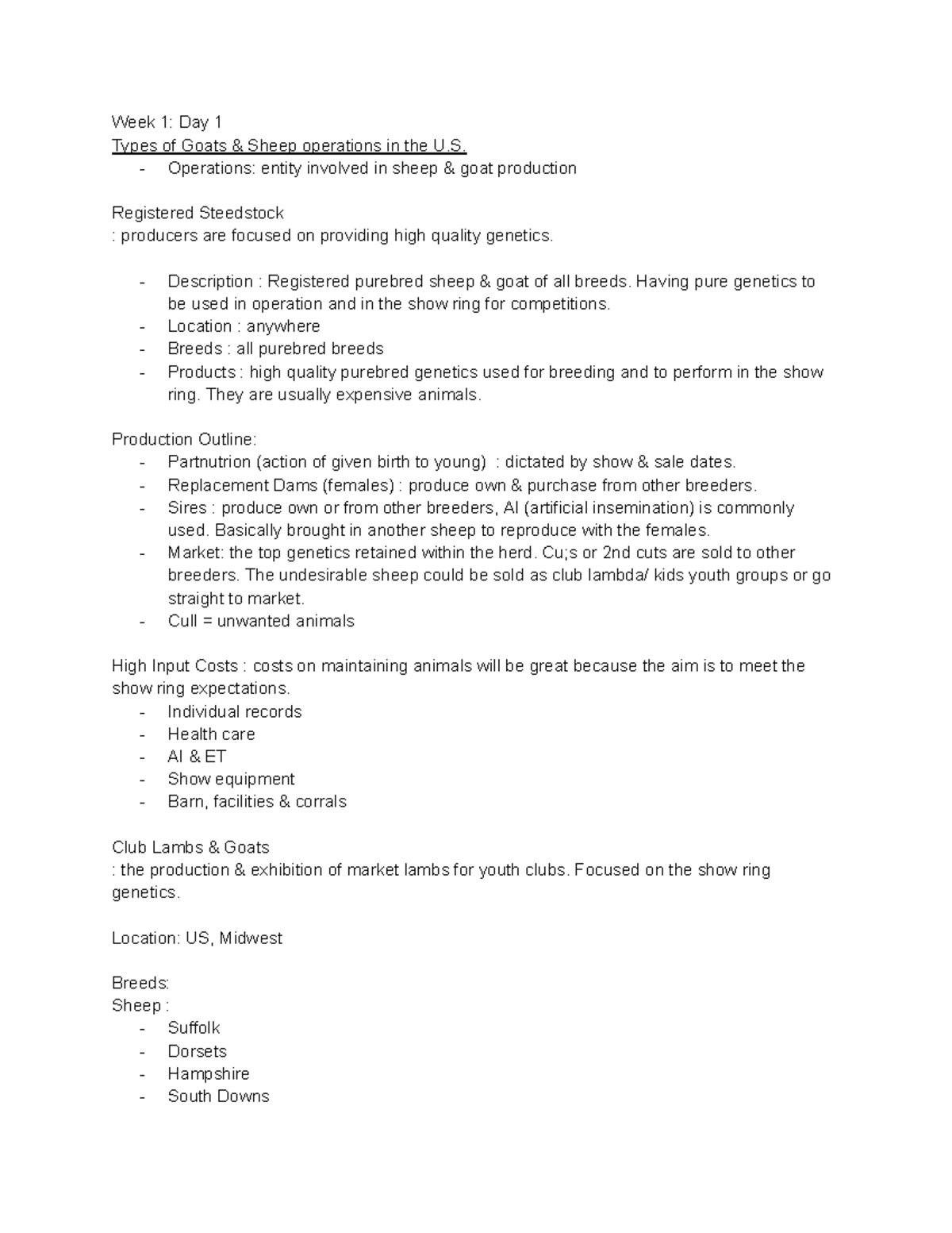 Sheeps & Goats lecture notes - Week 1: Day 1 Types of Goats & Sheep ...