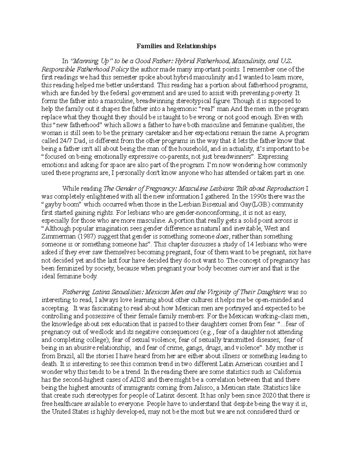 Masculinity Brief - Families and Relationships In “Manning Up” to be a ...