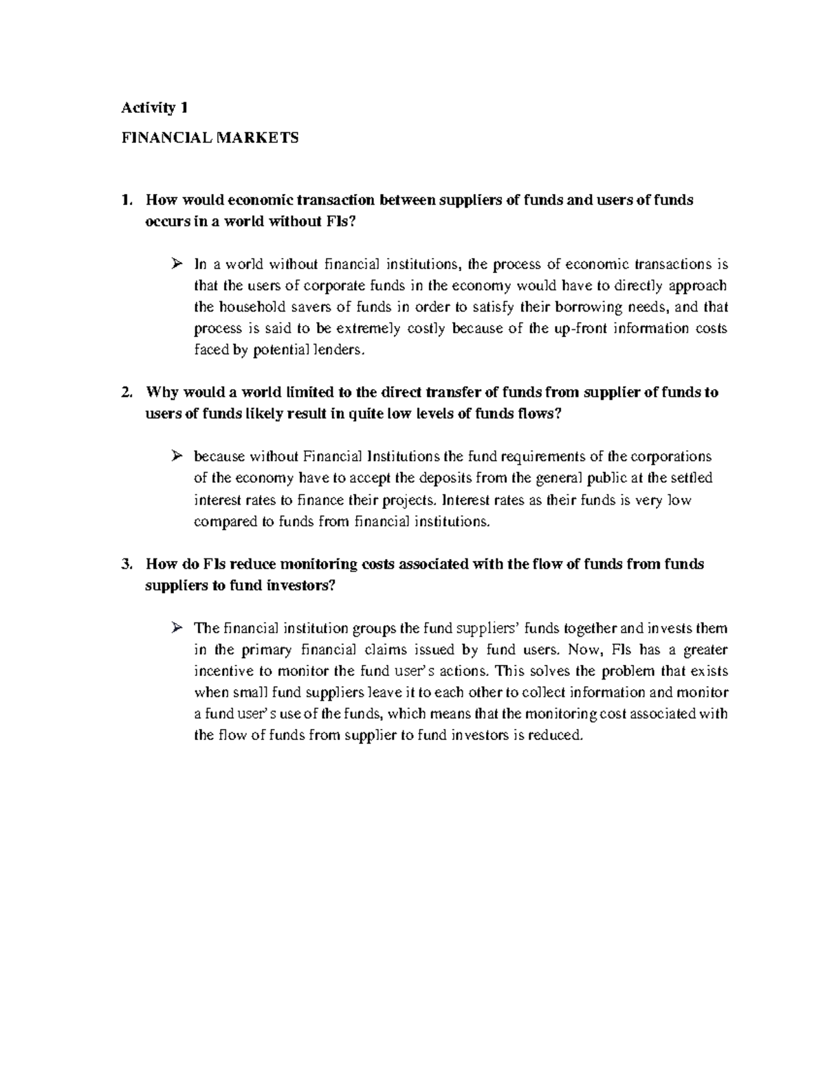 Activity 1- Financial markets - Activity 1 FINANCIAL MARKETS 1. How ...