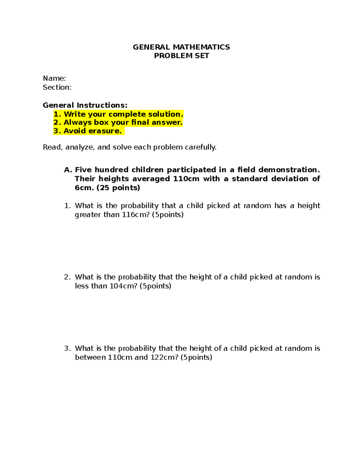PETA2 Problem Set - Kaya mo yan - GENERAL MATHEMATICS PROBLEM SET Name: Section: General - Studocu