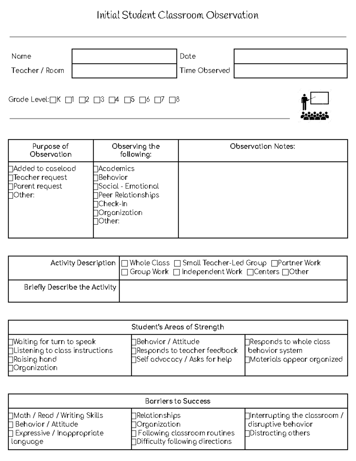 Classroom Observationformfor Counselor-1 - Initial Student Classroom ...