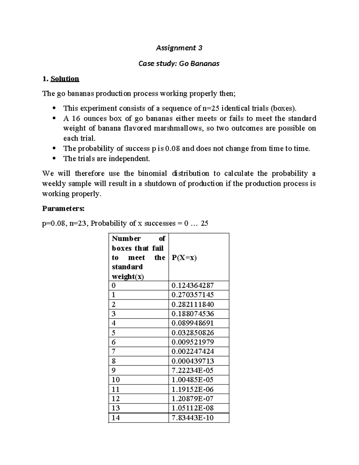 Statistics case study go bananas - Solution Assignment 3 Case study: Go Bananas The go bananas ...
