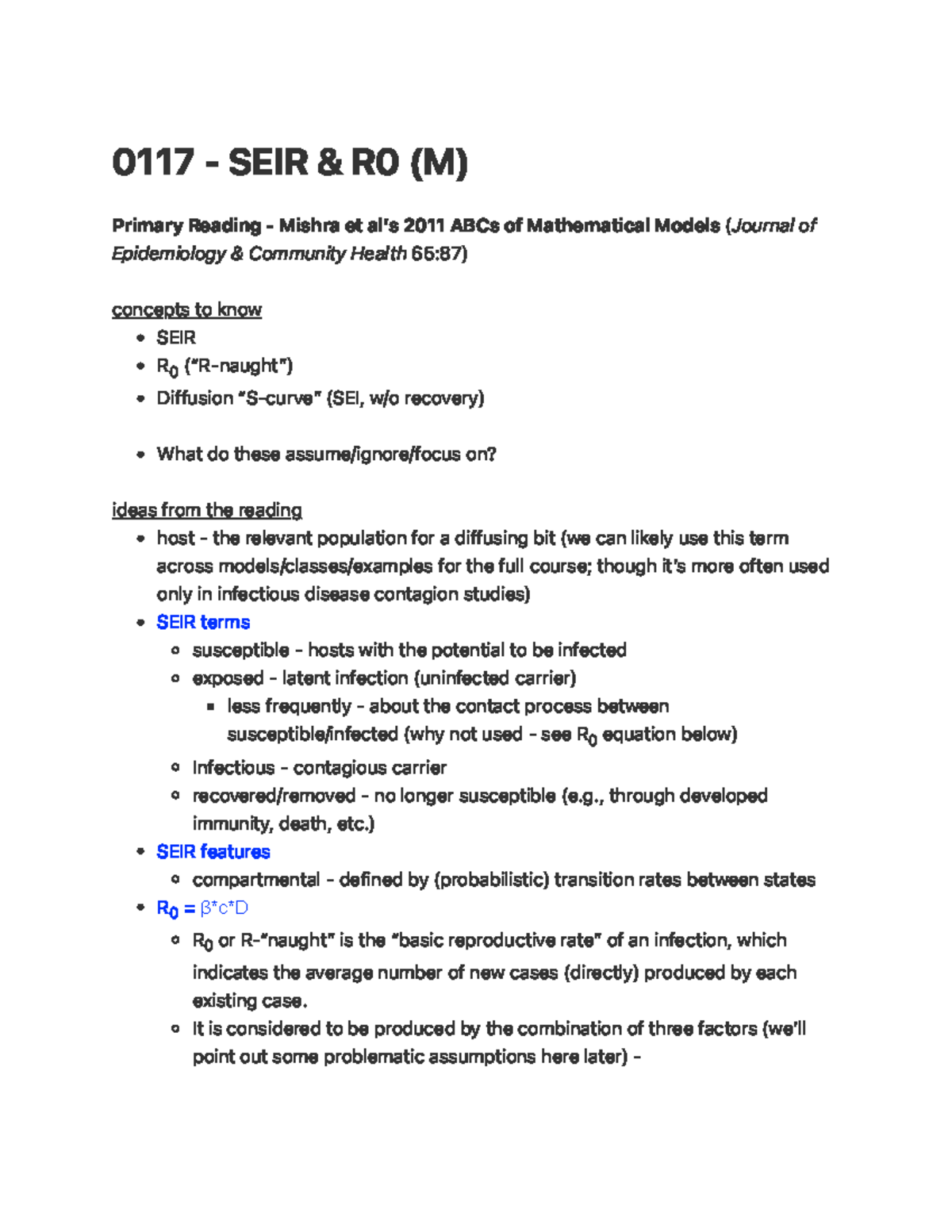 0117 SEIR&R0 - Summary Intro to Sociology - 0117 - SEIR & R 0 (M ...